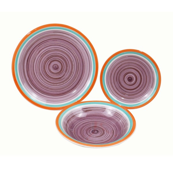 PURPLE STRIPES PLATES 18SET GIFT BOX CERAMIC