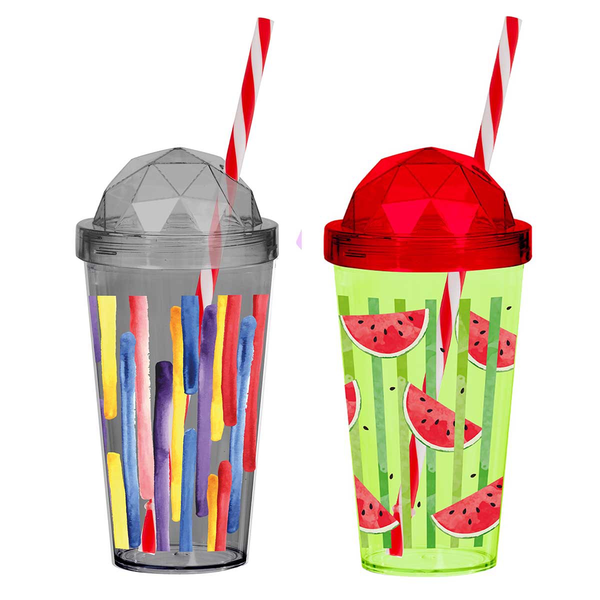 DIAMOND TUMBLER W/STRAW 660ML 2 DESIGNS PLASTIC